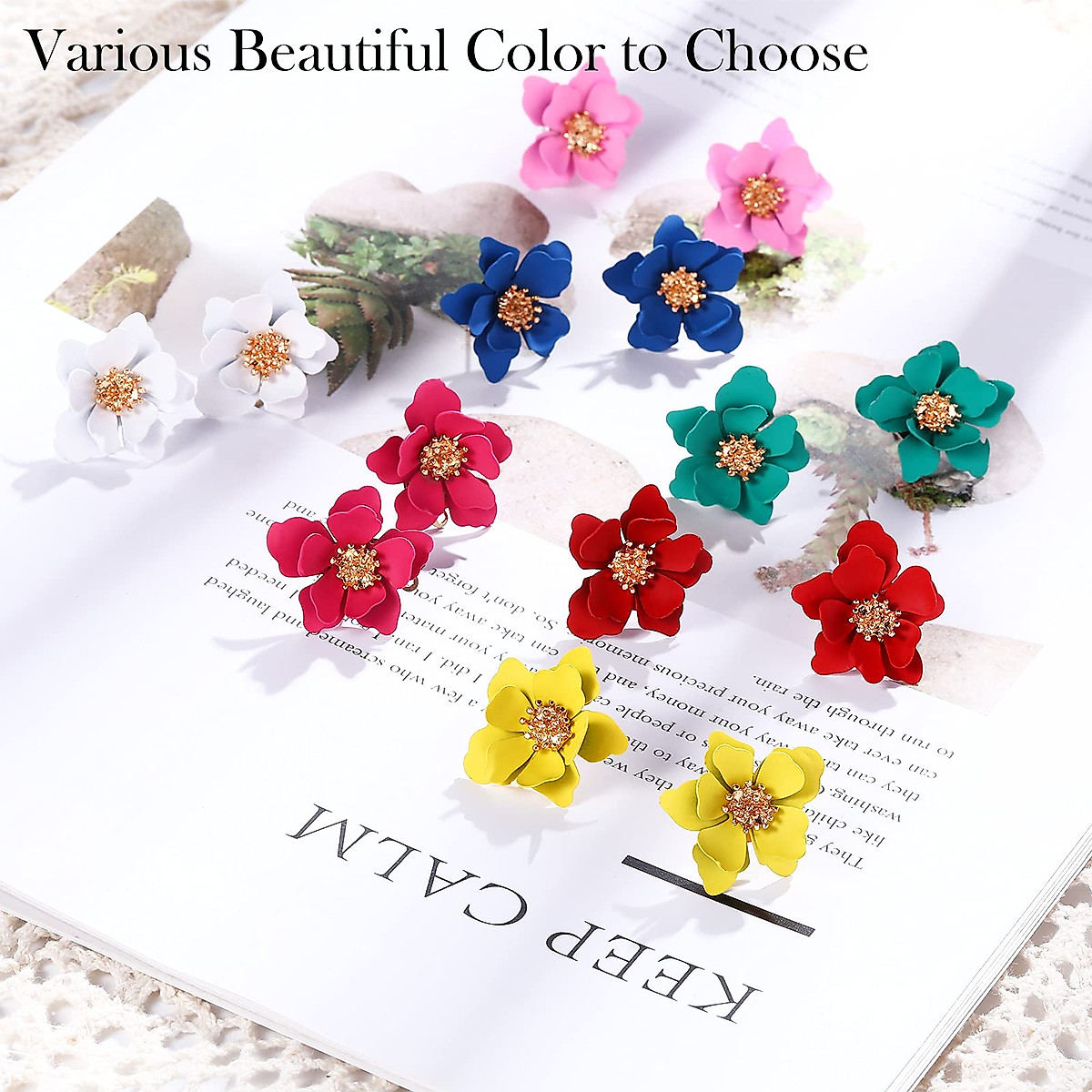 7 Pairs Boho Flower Stud Earrings for Women, Flower Shaped Daisy Earrings with Gold Bud (Cute Style)