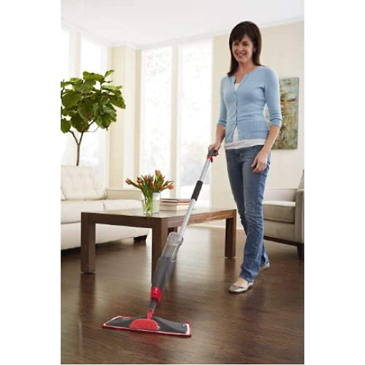 Rubbermaid Reveal Spray Microfiber Floor Cleaning Kit for Laminate & Hardwood Floors, Spray Mop with Reusable Washable Pads, Commercial