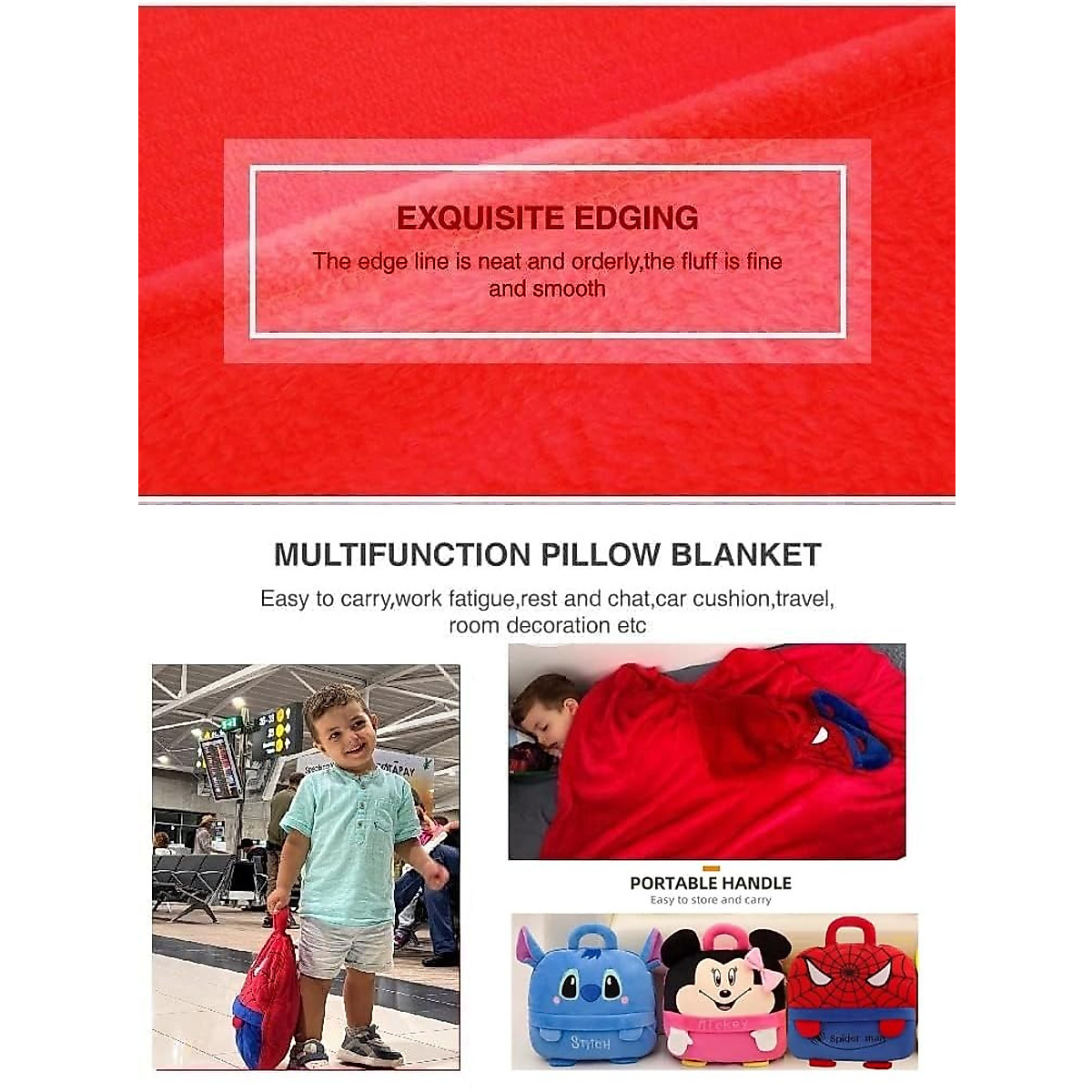 Travel Bag Pillow Blanket 3 in 1 for Kids and Children 0-15 Years, Plush Pillow Blanket, Travel Blanket for Kids, Travel Pillow Bag Plush Blanket, Plush Pillow Bag That Turns into a Blanket