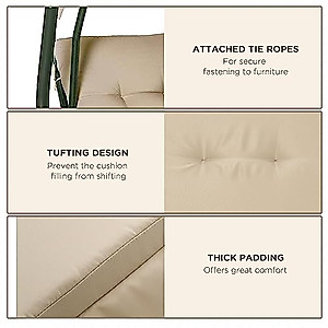 Outsunny Outdoor Porch Swing Cushions with Seat & Tufted Back, Backrest Ties, Set of 2 Replacement Cushions for Patio Furniture, Beige