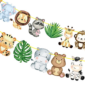 Jungle Safari Animal Banners 2pcs Safari Animals Birthday Party Cutout Banners Animal Theme Party Garland Decorations for Wild One Baby Shower Supplies