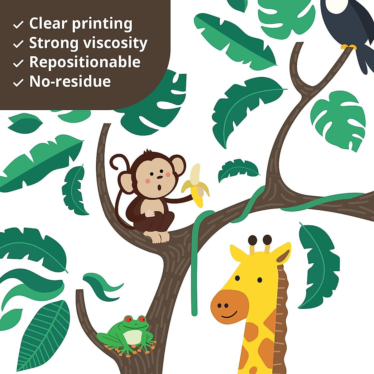 DECOWALL SG-2112 Jungle Animal Tree Wall Decals Elephant Monkey Giraffe Lion Forest Wall Stickers for Kids Baby Nursery Bedroom Playroom Living Room Decor DIY Art