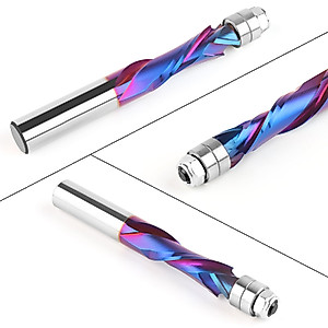 EANOSIC Spiral Compression Flush Trim Router Bit 1/2 Inch Shank, 1-1/2 Inch Cutting Length, Extra Long 4 Inch, Solid Carbide UP/Down Cut Spiral Router Bits with Bottom Bearing for Wood Trimming (Blue