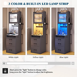 WOOVIVS Small Vanity Desk with Plip-up Mirror and Lights, Makeup Vanity Dresser with Charging Station, LED Vanities Dressing Table Set with Drawers&Stool for Bedroom，Checkroom (Grey,1PCS)