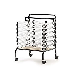 Copernicus Wide 20-Shelf Spring-Loaded Rolling Art Drying Rack for Classrooms and Art Studios, White/Black