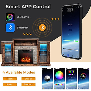 GOFLAME Fireplace TV Stand with LED Lights for TV up to 65”, Entertainment Center with 18” Electric Fireplace, Remote & APP Control, TV Console with Adjustable Glass Shelves (Brown)