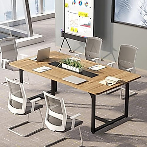 Tribesigns Rectangle Conference Table, 6FT Meeting Seminar Table up for 8 People, Business Style Large Office Conference Room Table Boardroom Desk with Strong Metal Legs, 70.8L x 35.4W x 29.5H(Walnut)