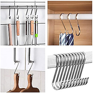 S-Shaped Hooks Heavy Duty 6 Packs,304 Stainless Steel Hook,Multi-Functional Flat Hook,S Hook,Hooks Closet,Hooks Plants,Hooks for Hanging Pot,Pan,Cups, Plants,Bags, Jeans,Towels(6, XX-Large)…