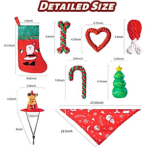DARDOHIA Christmas Dog Toys for Small and Medium Dogs with Hat and Bandana Dog Christmas Stocking with Rope Toys and Squeaker Toys Christmas Puppy Chew Toys for Teething Bulk, 8 Pack