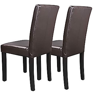 ZenStyle Dining Chair, PU Cushion Diner Chairs Leatherette Padded Parson Chair with Wood Legs for Kitchen Restaurant, Dining Room and Living Room, Set of 2, Brown