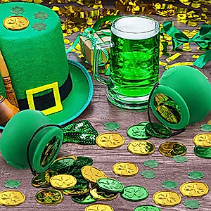 156 Pieces St Patricks Day Decorations Set Includes 6 Green Leprechaun Cauldron with Handle Lucky Leprechaun Pot 50 St. Patrick Lucky Shamrock Plastic Coins and 100 Shamrock Clover Confetti for Party