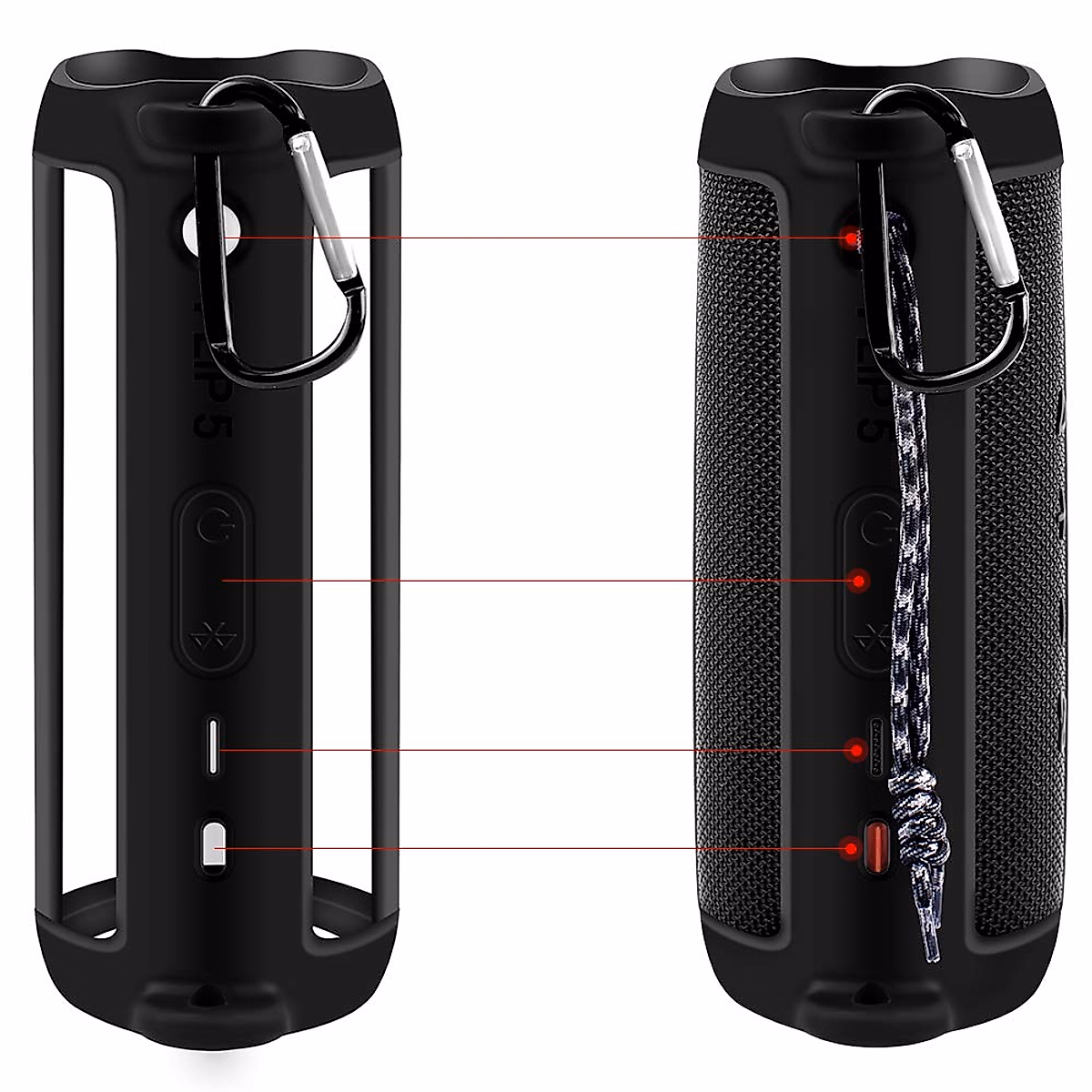 Silicone Case for JBL FLIP 5 Waterproof Portable Bluetooth Speaker, Gel Soft Skin Rubber Cover, Travel Carrying Storage Bag Pouch with Shoulder Strap and Carabiner (Blue)