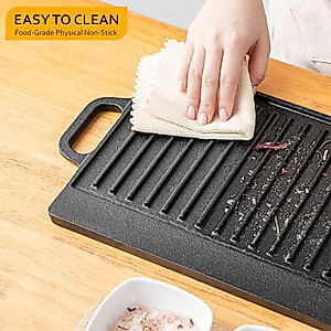 Velaze Cast Iron Reversible Griddle, Grill Pan Griddle Grill with Dual Handles,20Inchx9 inch,Black