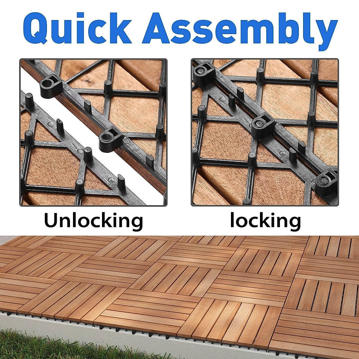 Pack of 9 Pieces, Premium Wood(Not Softwood Fir/Pine) Interlocking Deck Tile, Patio Pavers Floor, Flooring Tiles, Decor, D.I.Y Tile, Decking, Wholesales, 8.72 Square Feet, Brown (Sale Off in 3 Days)