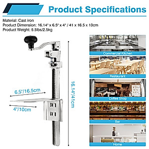IRONWALLS Commercial Can Opener, 16” /41cm Heavy Duty Tabletop Manual Can Opener for Cans Up to 10” Tall, Adjustable Metal Can Opener with Plated Steel Base, Fits for Restaurant, Hotel, Bar, Home