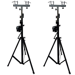 Two (2) xTRUSS 14FT LIGHTING CRANK STANDS UNIVERSAL T ADAPTER HEAVY DUTY DJ PA CLUB