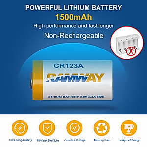 CR123A 3V Lithium Battery 12 Pack, CR123 Lithium Battery, 3 Volt 123A Lithium Batteries, 10 Years Shelf Life Long-Lasting 123 Lithium Batteries for Home Safety Security Devices, Camera, Flashlight