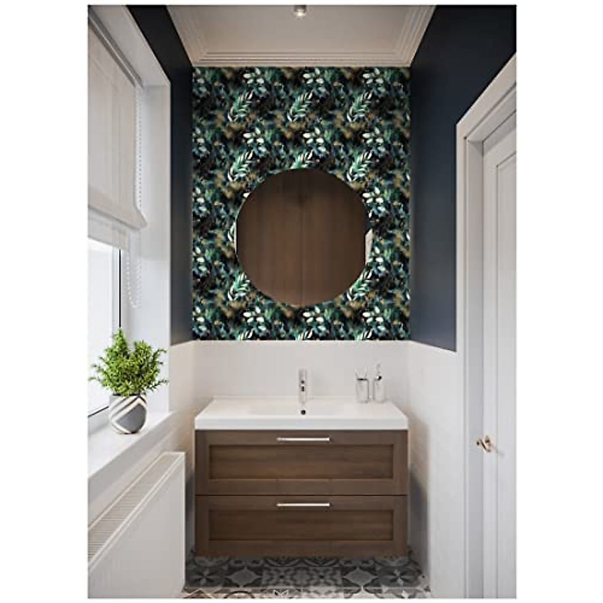 HAOKHOME 93208 Boho Peel and Stick Wallpaper Leaves Branch Removable Black/Green/Matte Gold Vinyl Self Adhesive Mural for Bedroom 17.7in x 9.8ft