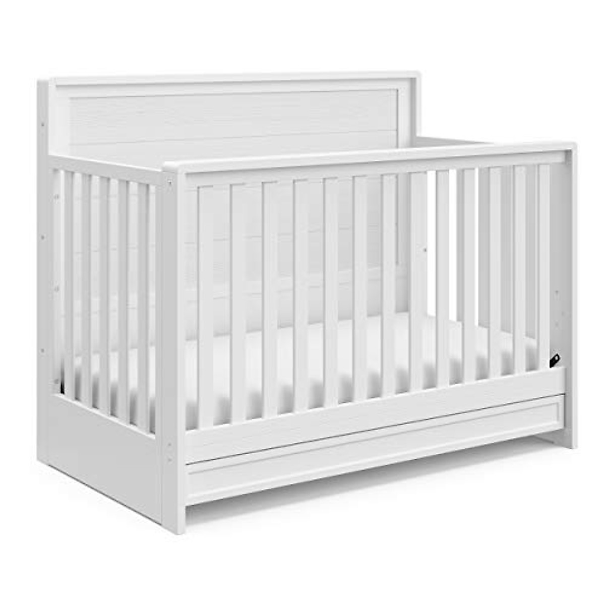 STORKCRAFT Luna 5-in-1 Convertible Crib with Drawer (White) – GREENGUARD Gold Certified, Crib with Drawer Combo, Full-Size Nursery Storage Drawer, Converts to Toddler Bed, Daybed and Full-Size Bed