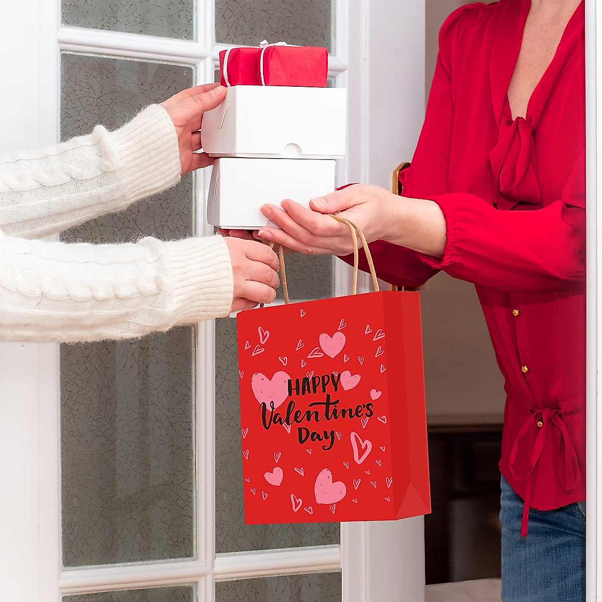 8 Pcs Mini Paper Valentines Day Gift Bags Mini Gift Bags with Handles Bag for Gift Cards, Galentines Day, Teacher Present, Classroom Parties, Wedding Birthday Sweetest Day Party Favor