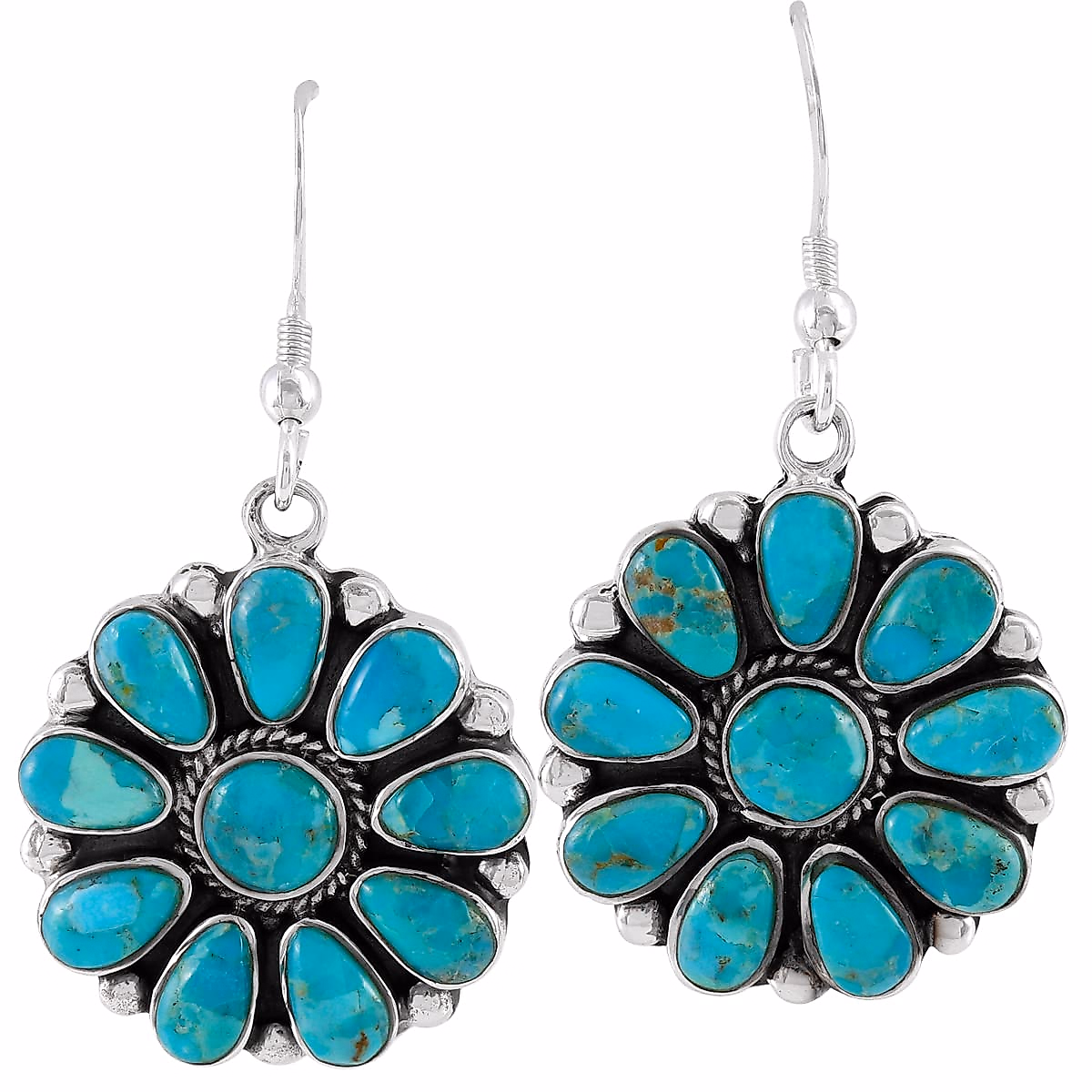 Turquoise Earrings 925 Sterling Silver & Genuine Turquoise (Turquoise)