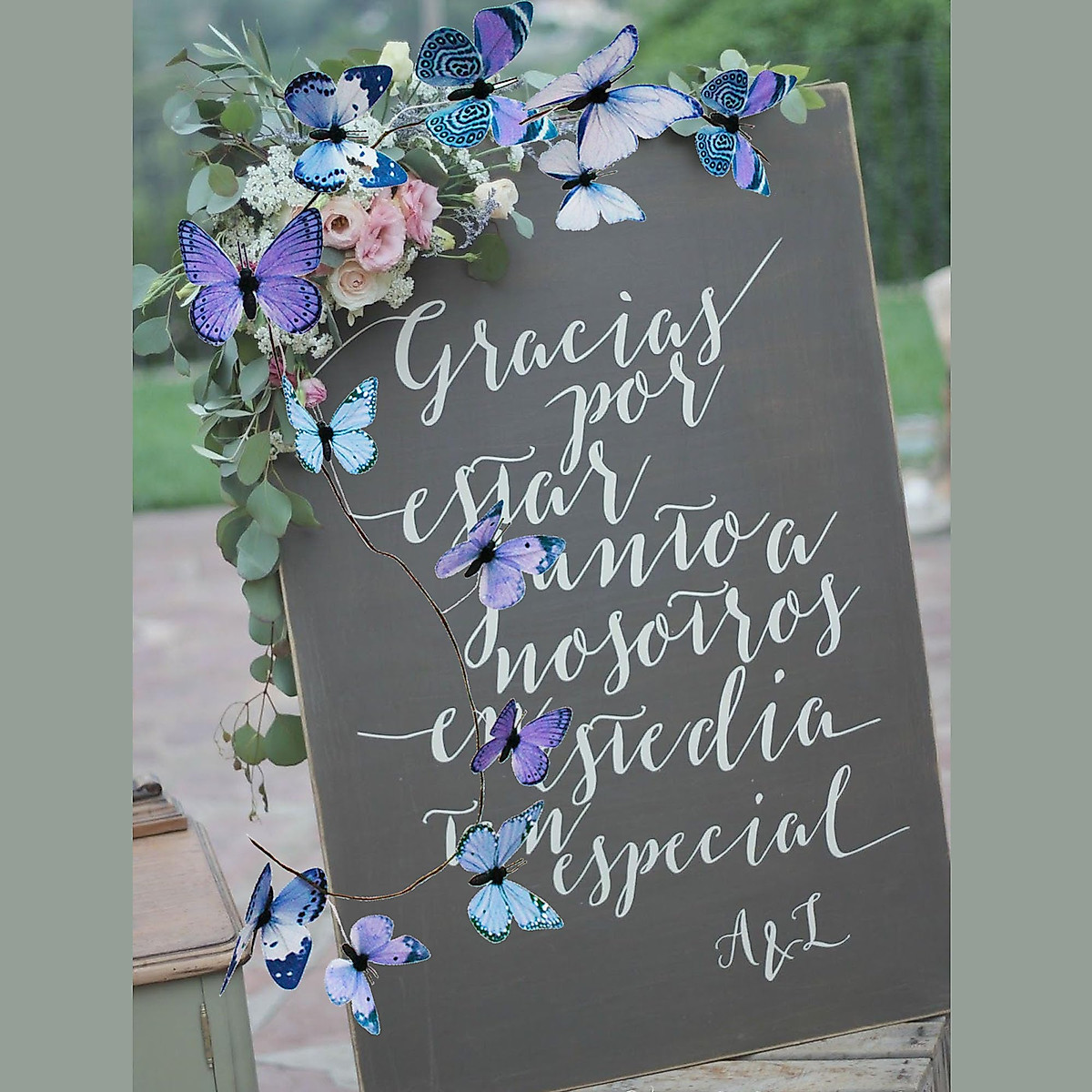 Artificial Butterfly Garland, Fake Butterfly Decorative Vines, DIY 3D Unique Butterfly Hanging Decor for Home Wall Easter Spring Flowers Party Wedding Arch Shopping (Dark Blue)