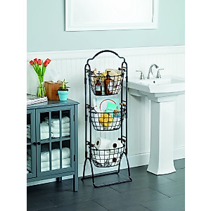 Gourmet Basics by Mikasa 5184916 Harbor Adjustable 3-Tier Metal Floor Standing Fruit/Home Storage Basket, Antique Black