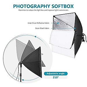 Neewer Upgraded 450W LED Photography Softbox Lighting Kit: (2) 24x24 Inches Softbox with E27 Socket and 5500K Instant Brightness Energy Saving LED Bulbs and Stand for Photo Studio Video Shooting