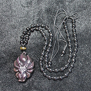 Obsidian crystal nine tail fox necklace Amulet pendant with bead chain for wen or women (rainbow fox)