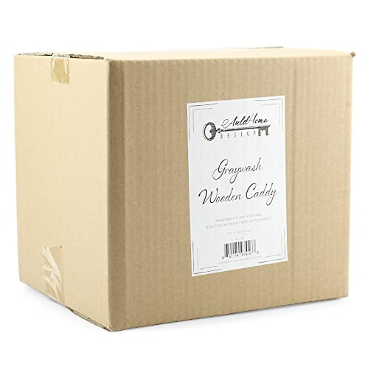 AuldHome Wood Basket Caddy (Gray Washed), 4-Compartment Carry-All Divided Organizer, Great for Easter/Spring Gift Basket