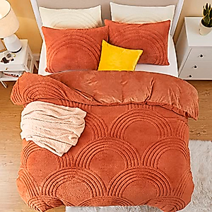 Oli Anderson Fluffy Duvet Cover Set, Faux Fur Rainbow Tufted Duvet Covers Queen Size, 3 Pieces Ultra Soft Warm Plush Comforter Cover Set, Orange (1 Duvet Cover + 2 Pillowcases)