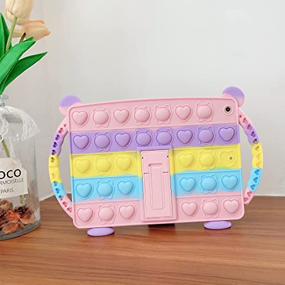 Case for Samsung Galaxy Tab A8 10.5 2021 X200/X205, Soft Silicone Rainbow Pattern Tablet Case with Lanyard with Built-in Foldable Kickstand Shockproof Cover Case