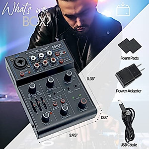 Pyle Professional Wireless DJ Audio Mixer - 3-Channel Bluetooth DJ Controller Sound Mixer w/USB Audio Interface, Combo Jack XLR+6.35mm Mic/Line/Guitar In, 3.5mm, RCA, AUX, Headphone Jack PAD33MXUBT