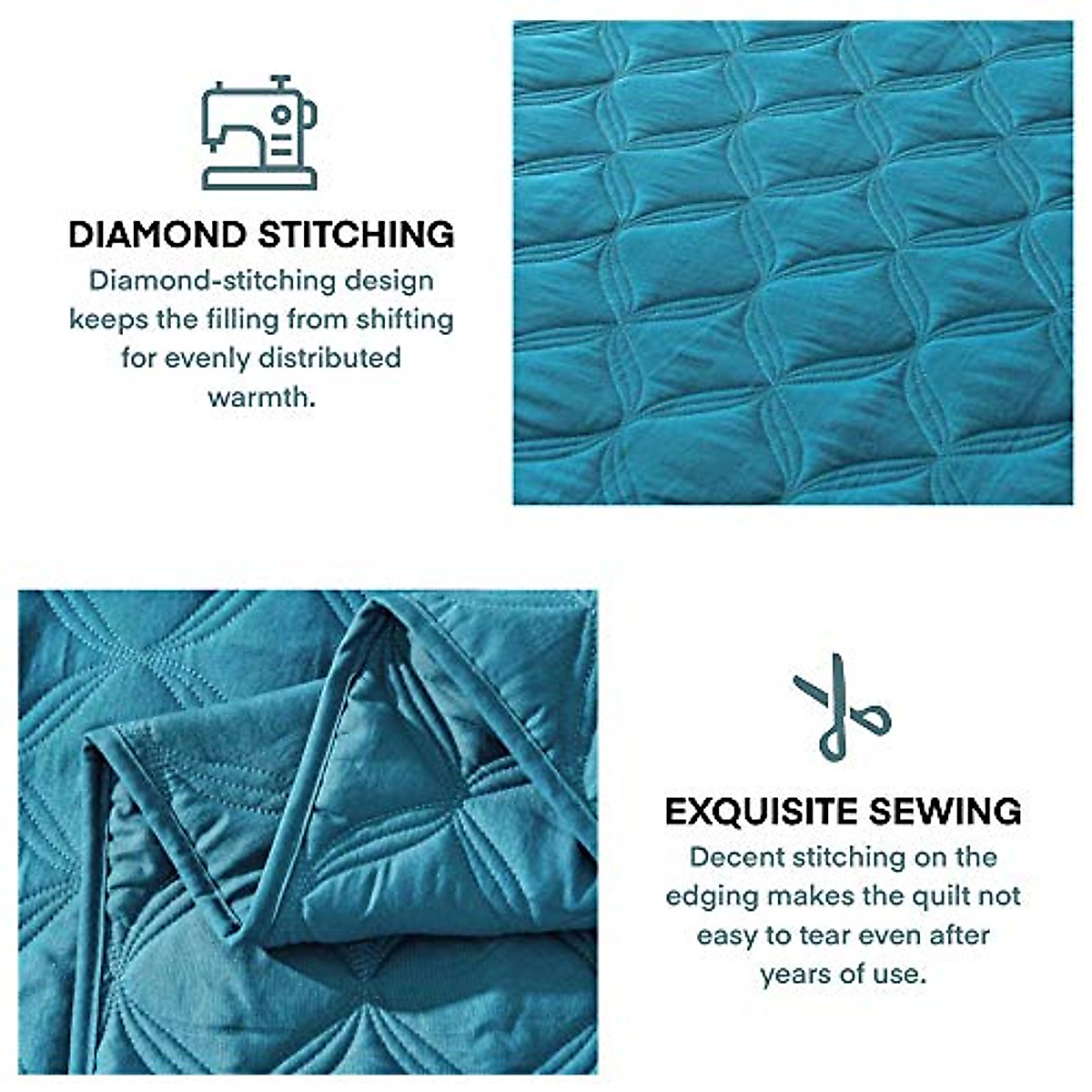 Litanika Queen Size Quilt Bedding Set Teal - Full Lightweight Comforter Bedspreads & Coverlets Turquoise - Bedding Cover Bed Decor All Season - 3 Pieces (1 Quilt, 2 Pillowcases)