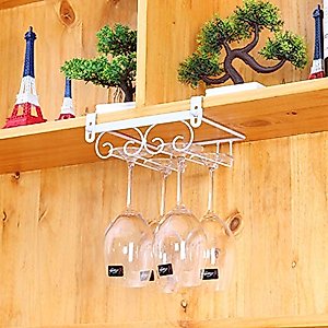 Wine Cup Rack Creative Simplicity Wall Cabinet Hanging Wrought Iron Decoration Stemware Holder J1117, PIBM, White, 45 * 20cm