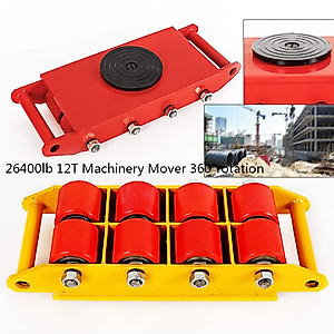 Knwigoe Machine Skate 12T Machine Dolly Skate Roller Heavy Duty Machinery Skate Dolly Cargo Mover Industrial Machinery Equipment with 360°Rotation Cap for Industrial Warehouse Factory Moving (Red)