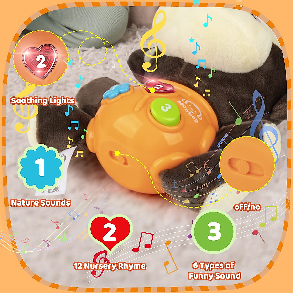 Vanmor Plush Monkey Baby Toys, Newborn Baby Musical Toys for Baby 0 to 36 Months, Stuffed Animal Light Up Baby Toys for 0 3 6 9 12 Months Infants Babies Boys Girls Toddlers Gifts