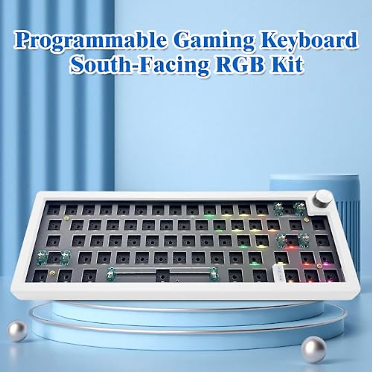 BOYI GMK67-65% Barebones Keyboard Kit,Hot Swap BT5.0/2.4G/Type-C Tri-Mode Wireless RGB Mechanical Keyboard PCB Mounting Kit with Silicone Pad,South-Facing LEDs Customized Keyboard Kit(White+Knob)