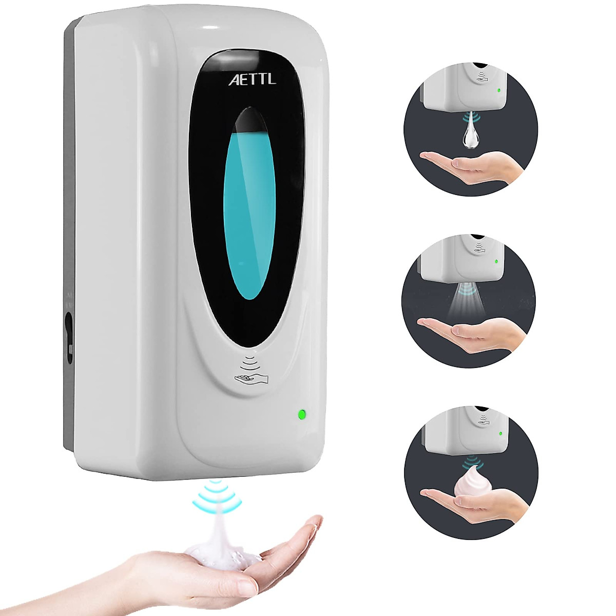 AETTL Touchless Automatic Foaming Hand Soap Dispenser Wall Mount, Motion Sensor Foam Liquid Refill Bottle Sanitizer Dispensing for Bathroom Kitchen Home Farmhouse Station 1306-s