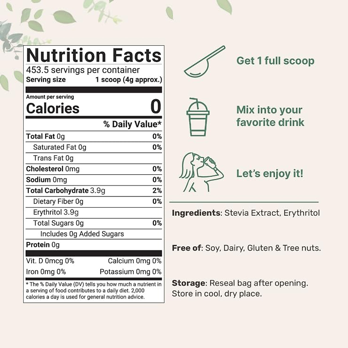 Stevia Sweetener Powder with Plant-based Erythritol, 4 Pounds (64 Ounces) | Keto, 0 Calorie, Low Carb, 4:1 Sugar Substitute, Natural Sweetener, Bitterless, Reb-A Stevia Leaf Extract, Non-GMO, Vegan