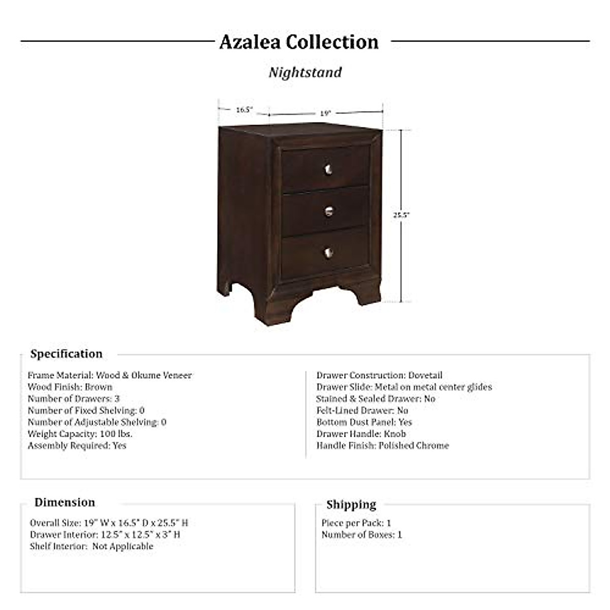Lexicon Azalea Nightstand, Brown