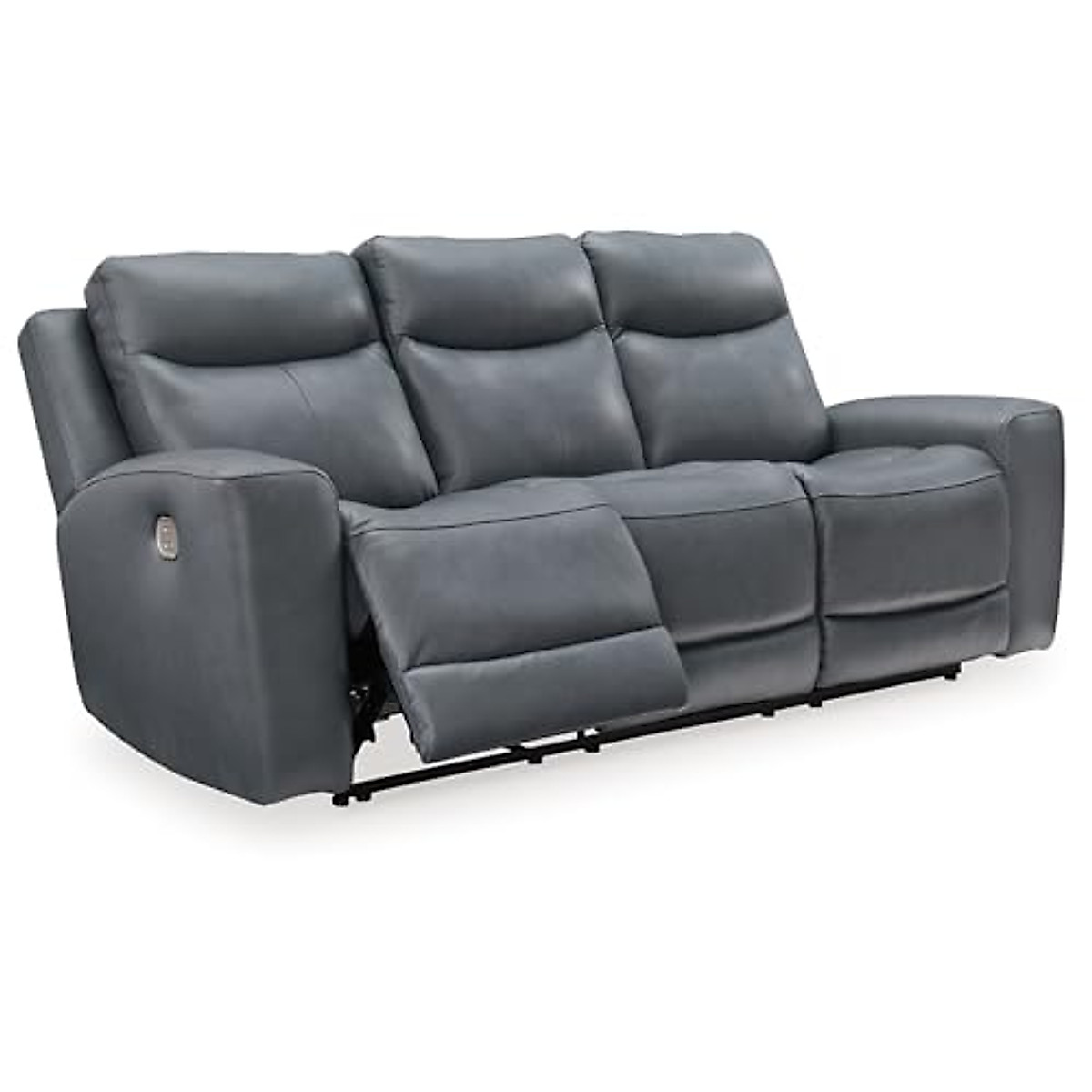 Signature Design by Ashley Mindanao Contemporary Leather Match Upholstered Power Reclining Sofa with Adjustable Headrest and USB Ports, Gray