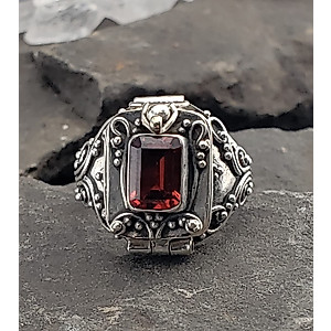 Sterling Silver Garnet Poison Box Locket Ring Size 8(Sizes 4,5,6,7,8,9,10)