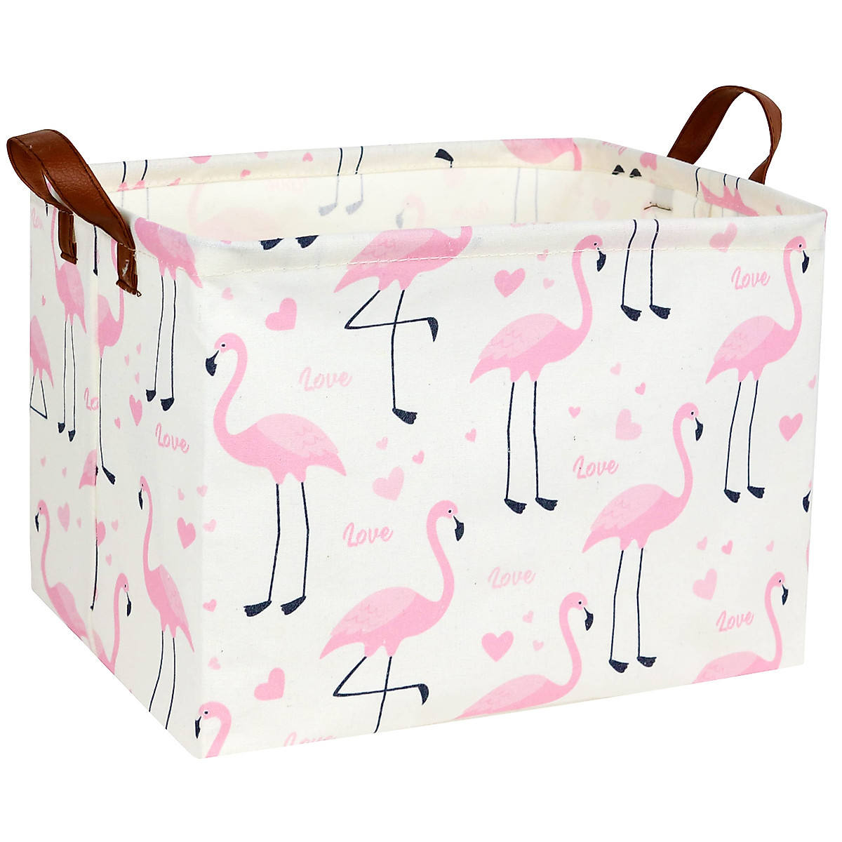 DDBASKET Flamingo Pink Basket Nursery Girl Baby Storage Basket Rectangular Cute Pattern Kids Toy Storage Bin Organizer Book Shelf Basket Baby Girls Flamingo Room Decor(Love Flamingo)