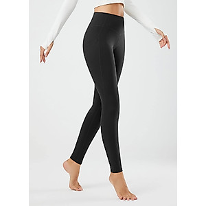 BALEAF Women's Fleece Lined Leggings Thermal Warm Winter Tights High Waisted Thick Yoga Pants Cold Weather with Pockets Black XL