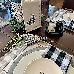 ARKENY Easter Bunny Rabbit Placemats 12x18 Inches Set of 4,Seasonal Burlap Beige Check Farmhouse Indoor Kitchen Dining Table Decoration for Home Party