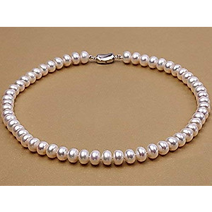 Womens Classic Small Pearl Necklace 6mm White Freshwater Pearl Necklace Choker 16"