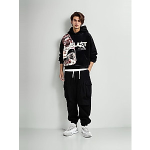 Obenie Retro Y2K Hoodie Gothic Casual Alphabet Blast Print Pattern Skull Fashion Hoodie Men Harajuku Men Clothing (black,L,Large)