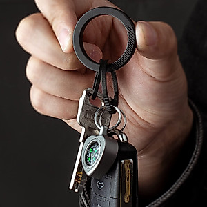 TISUR Titanium Keychain Rings, Split Side Pushing Heavy Duty Black Key Ring For Key Chain Carabiner Dog Tag (2PCS Black Large)