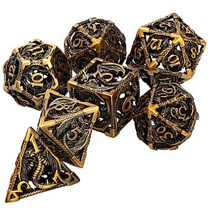 Dungeons and Dragons Dice ARUOHHA DND Metal Dice Set D and D Dice for Pathfinder MTG Board Games Role Playing Dice Hollow Polyhedral Dice D&D Dice with Gift Box D20 D12 D10 D8 D6 D4 (Ancient Bronze)